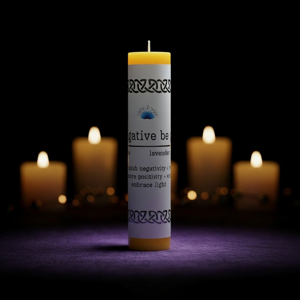 Manifestation Pillar Candle Negative Be Gone – The Purple Ravens